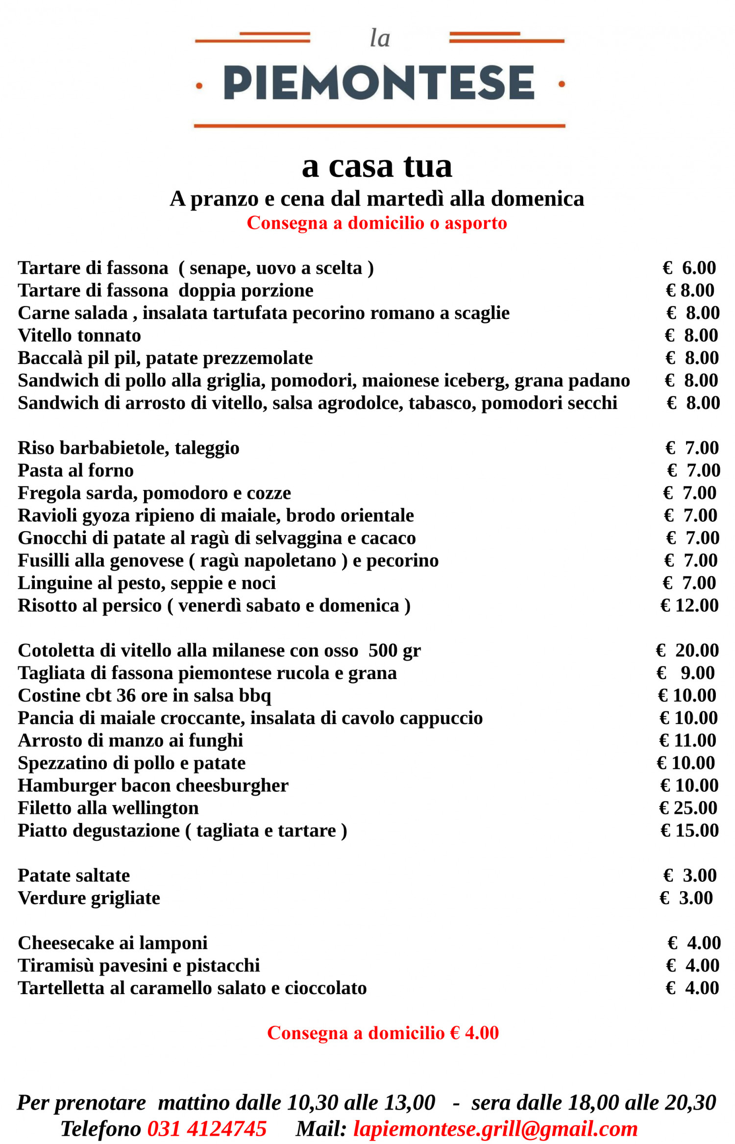 La Piemontese - MENù ASPORTO e DELIVERY